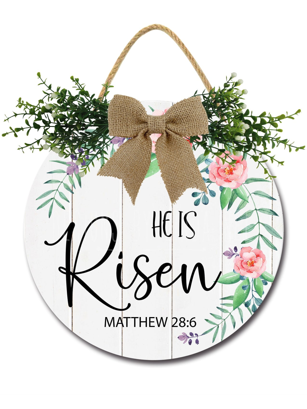 Eveokoki He Is Risen Sign Front Door Porch Decorations, Round Rustic ...