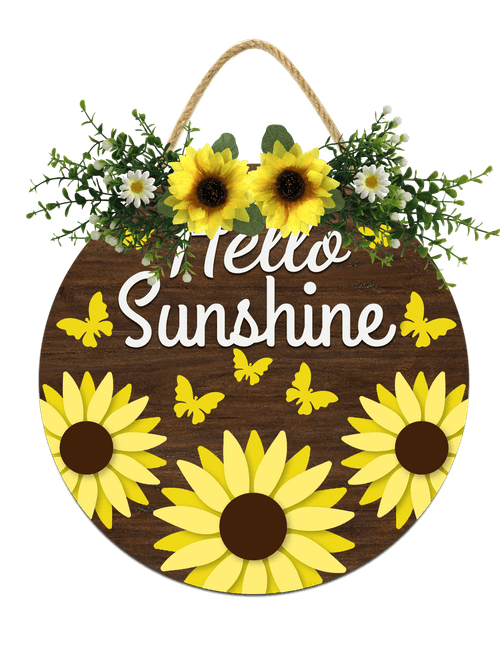 Eveokoki Hello Sunshine Wooden Hanging Signs Summer Welcome Sign Front ...