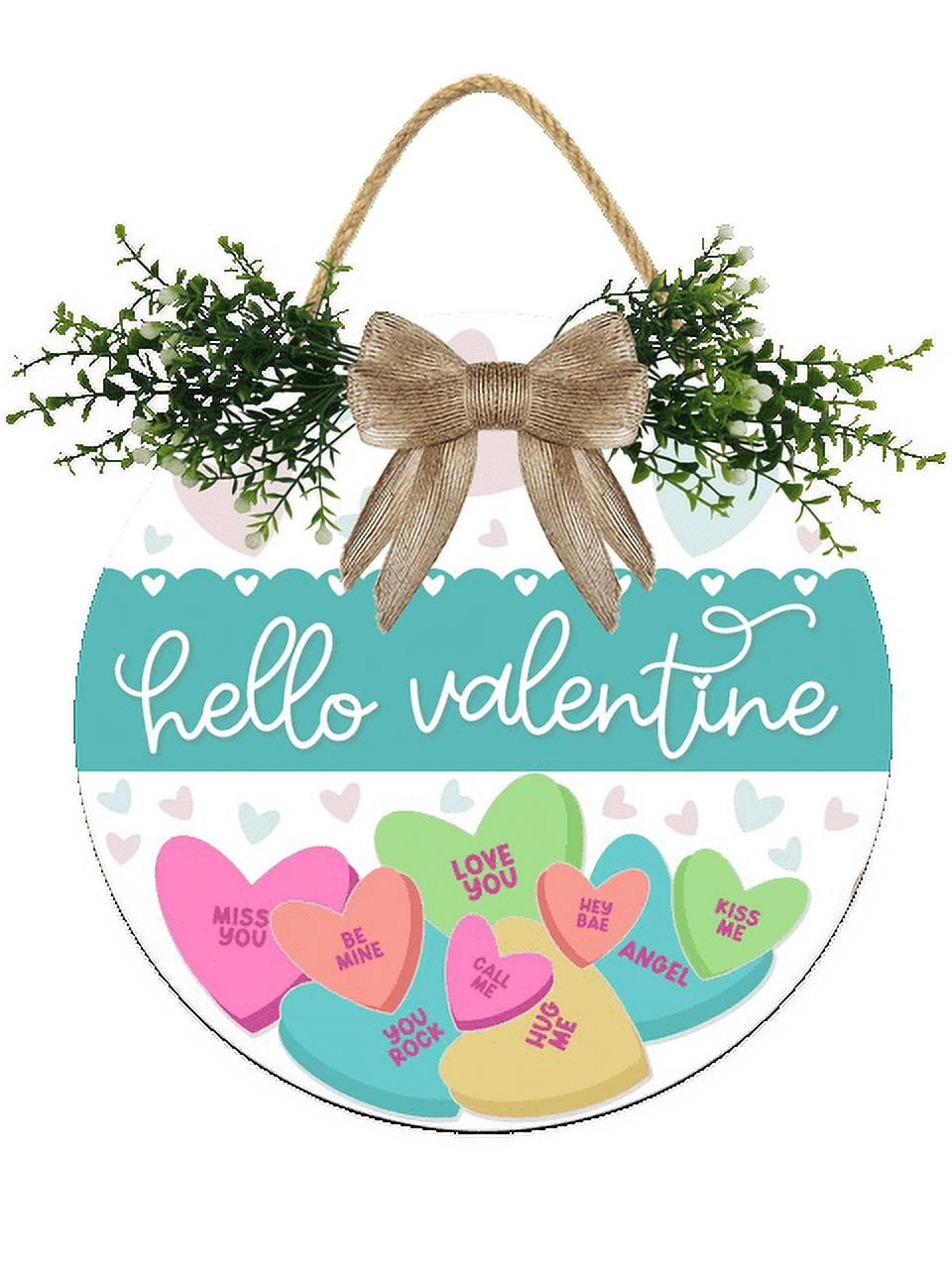 Eveokoki Hello Valentine Sign for Front Door Decorations, Rustic Round ...