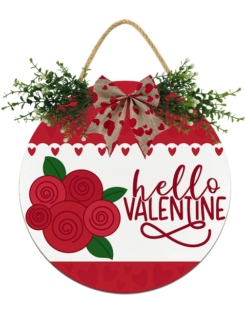 Eveokoki Hello Valentine Sign for Front Door Decorations, Rustic Round ...