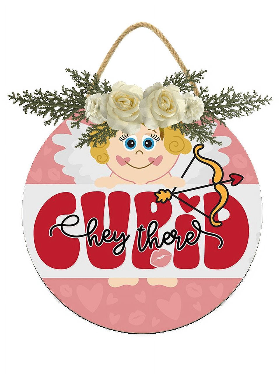 Eveokoki Hey There Cupid Sign for Front Door Decorations, Rustic Round ...