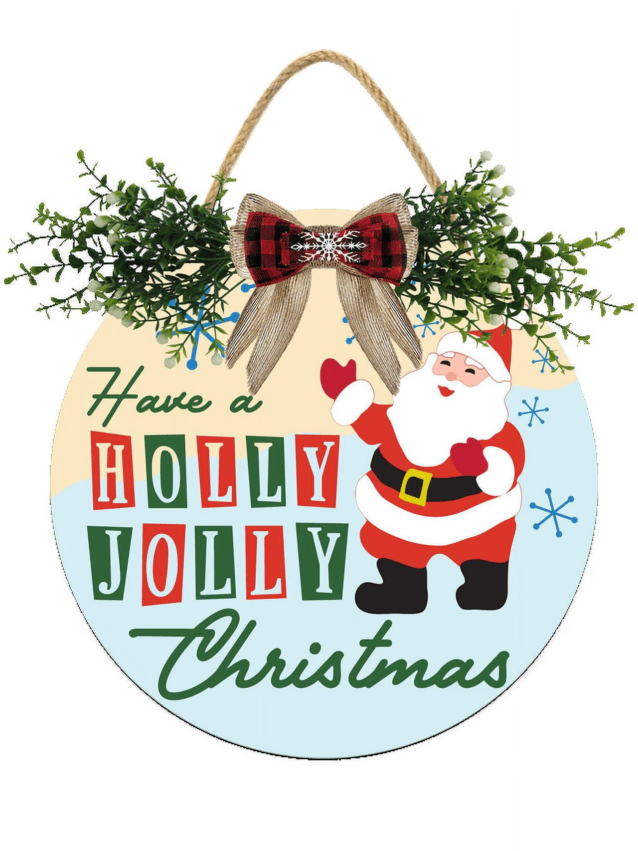Eveokoki Holly Jolly Christmas Decorations Wreath, Wooden Hanging Sign ...