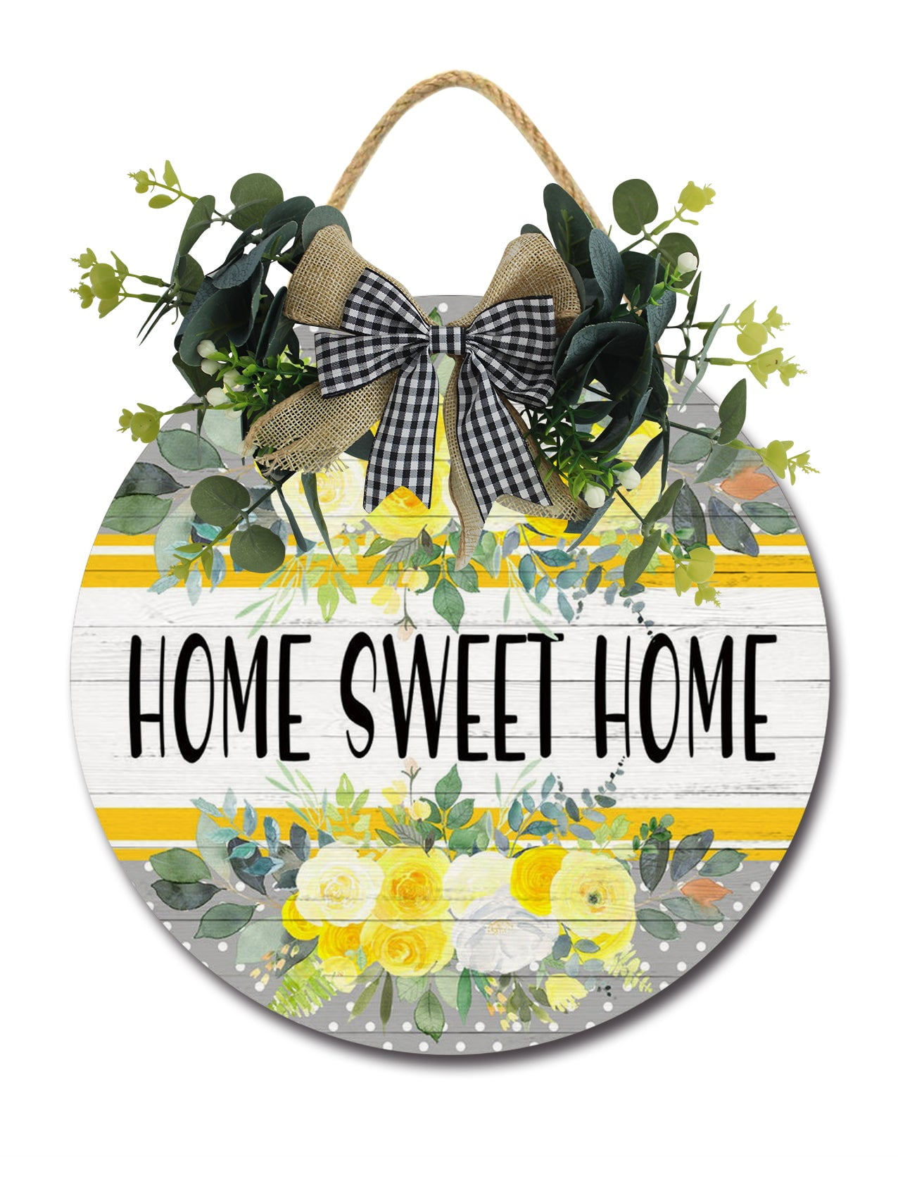 Eveokoki Home Sweet Home Front Door Sign Funny Wreaths Hanging Wooden ...