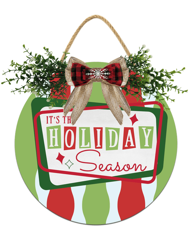 Eveokoki It's The Holiday Season Decorations Wreath, Wooden Hanging ...