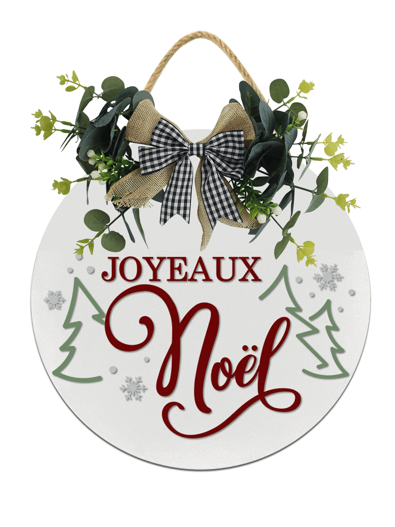 Eveokoki Joyeaux Noel Decorations Wreath, Wooden Hanging Sign Rustic ...