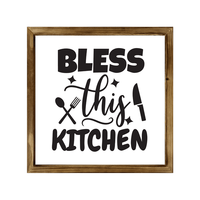 Eveokoki Kitchen Sign with Rustic Wood Frame 16x16 Inch, Bless this ...