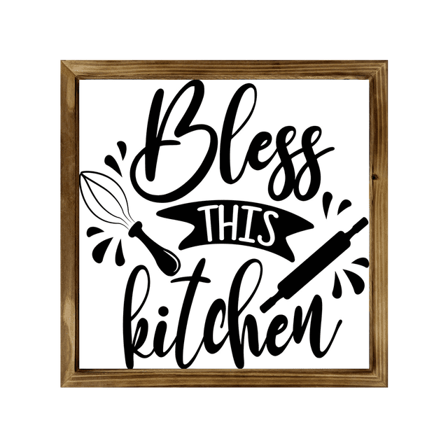 Eveokoki Kitchen Sign with Rustic Wood Frame 8x8 Inch, Bless this ...