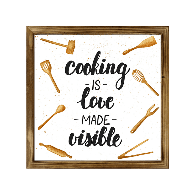 Eveokoki Kitchen Sign with Rustic Wood Frame 8x8 Inch, Cooking is love ...