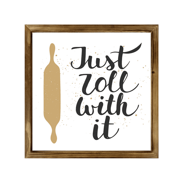 Eveokoki Kitchen Sign with Rustic Wood Frame 8x8 Inch, Just roll with ...