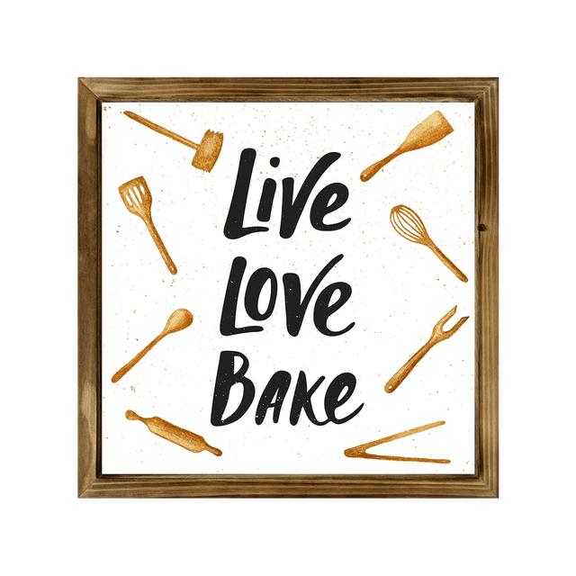 Eveokoki Kitchen Sign with Rustic Wood Frame 8x8 Inch, Live love bake ...