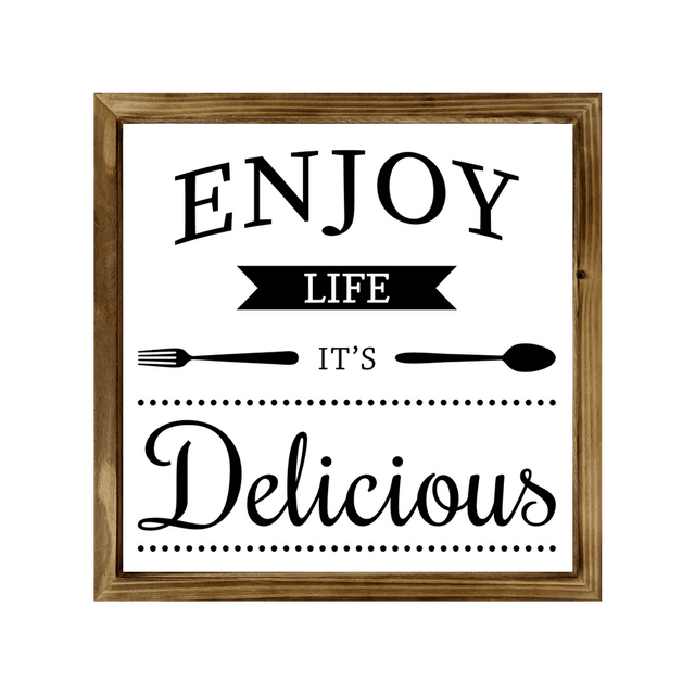 Eveokoki Kitchen Sign with Rustic Wood Frame 8x8 Inch, enjoy life it's ...