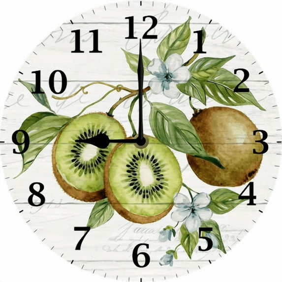 Eveokoki Kiwi Fruit Wall Clocks 10 Inch Silent Round Wooden Clock ...