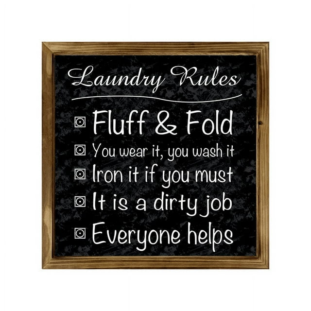 Eveokoki Laundry Rules Sign 12x12 Inch, Rustic Farmhouse Decor Home ...