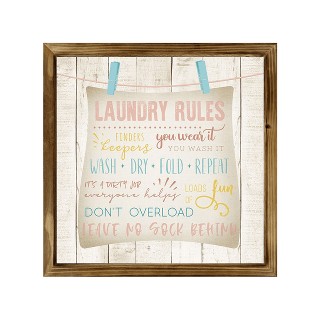 Eveokoki Laundry Rules Sign 8x8 Inch, Rustic Farmhouse Decor Home Sign ...