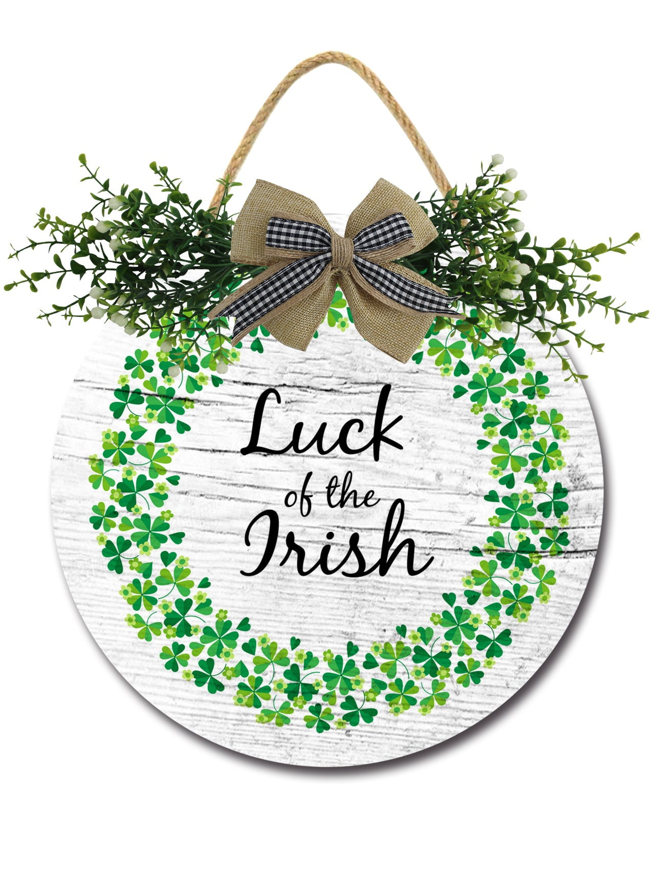 Eveokoki Luck Of The Irish Wooden Front Door Sign Rustic Round Wreath ...
