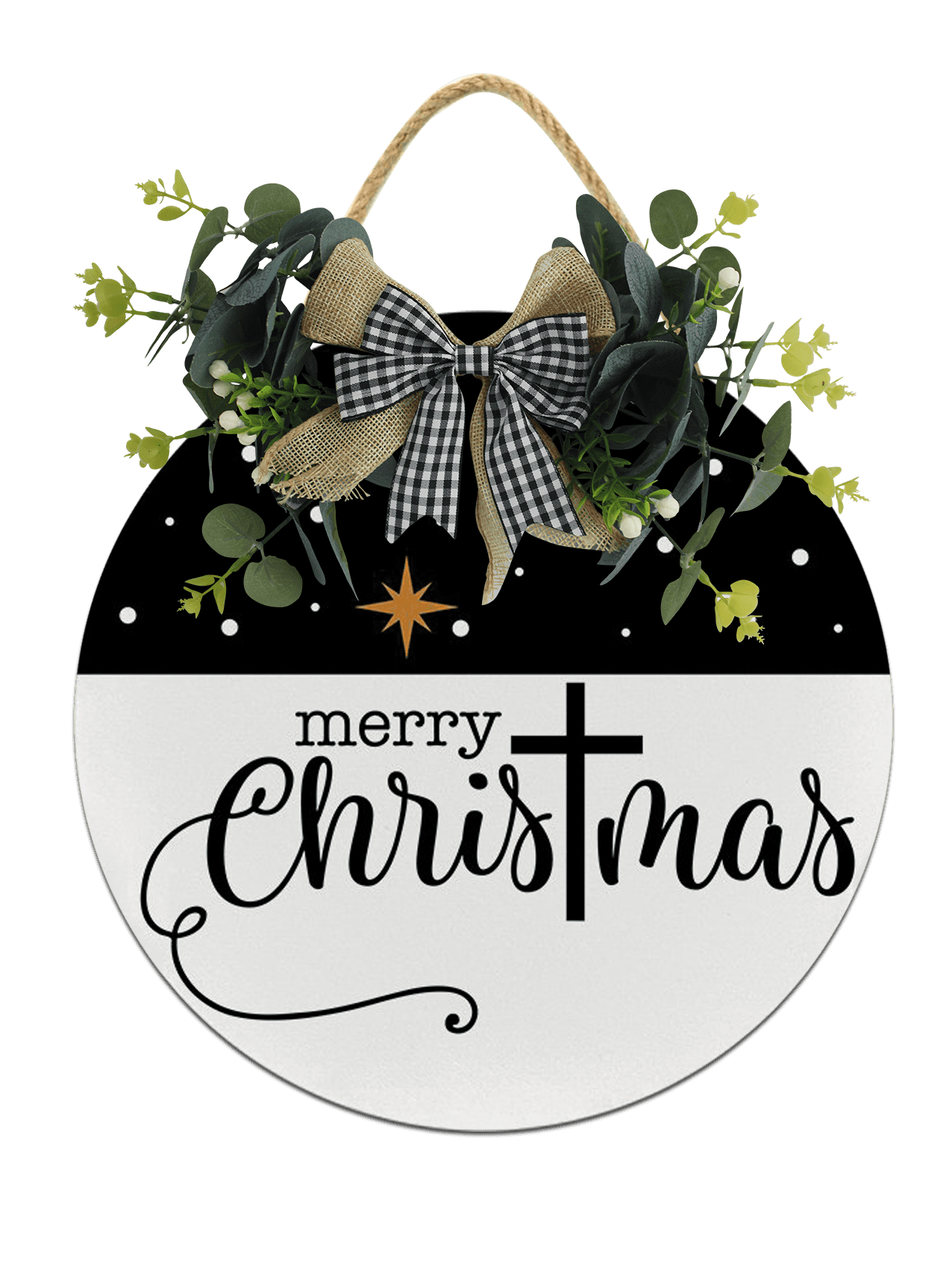 Eveokoki Merry ChrisTmas Decorations Wreath, Wooden Hanging Sign Rustic ...