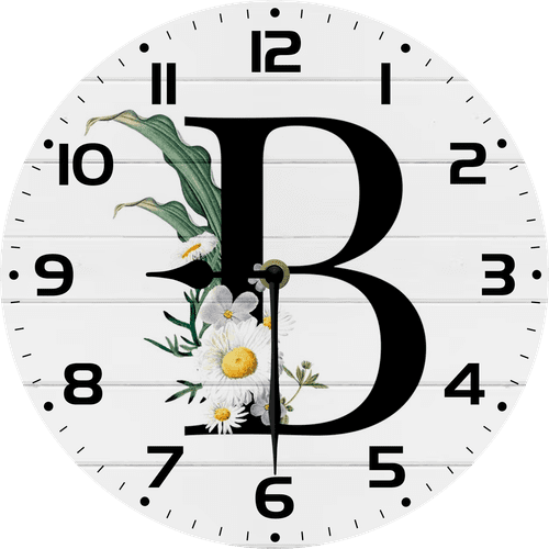 Eveokoki Monogram Letter B Wood Wall Clocks Flower Frameless Battery ...