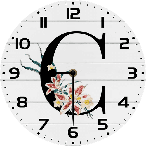 Eveokoki Monogram Letter C Wood Wall Clocks Flower Frameless Battery ...