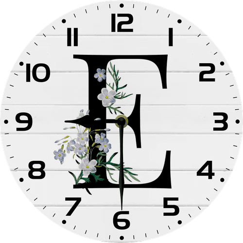 Eveokoki Monogram Letter E Wood Wall Clocks Flower Frameless Battery ...