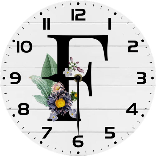 Eveokoki Monogram Letter F Wood Wall Clocks Flower Frameless Battery ...