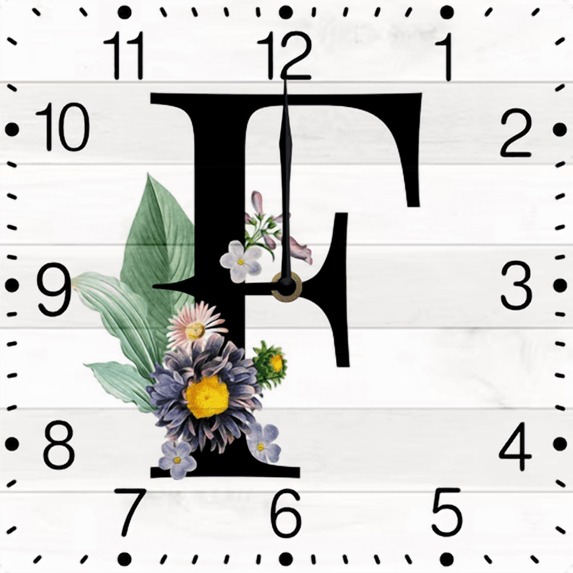 Eveokoki Monogram Letter F Wood Wall Clocks Wildflower Frameless ...