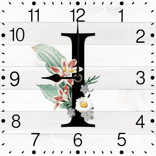 Eveokoki Monogram Letter I Wood Wall Clocks Wildflower Frameless ...