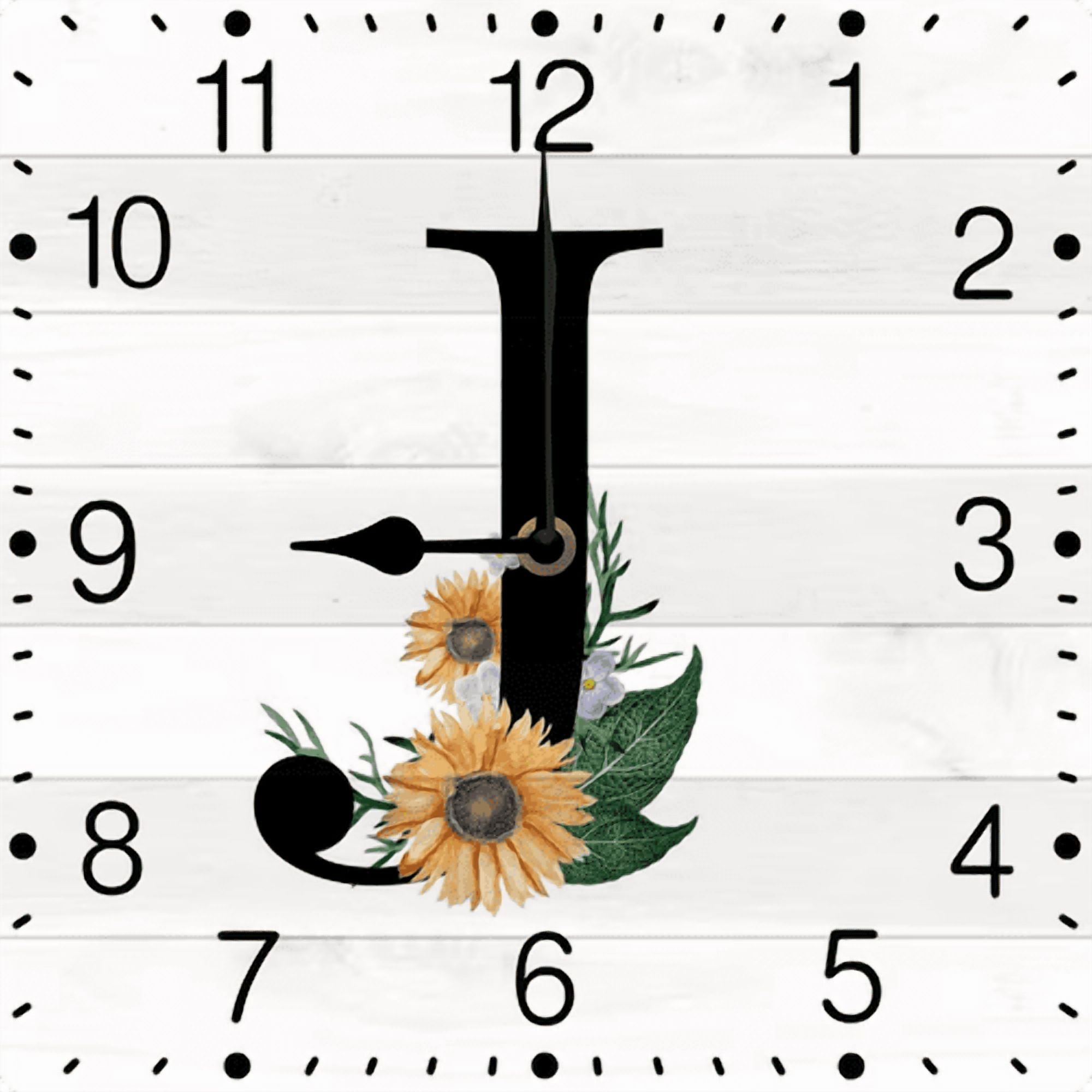Eveokoki Monogram Letter J Wood Wall Clocks Wildflower Frameless ...