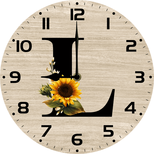 Eveokoki Monogram Letter L Round Wood Wall Clocks Sunflower Frameless ...