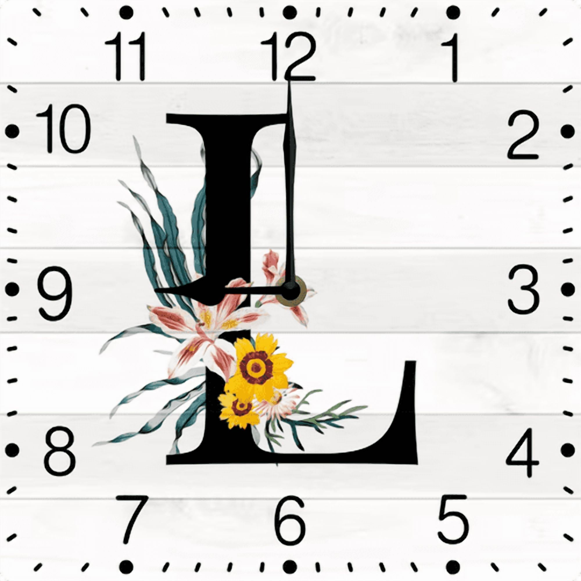 Eveokoki Monogram Letter L Wood Wall Clocks Wildflower Frameless ...