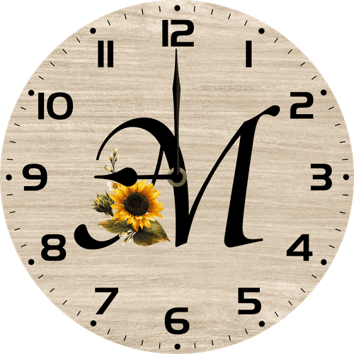 Eveokoki Monogram Letter M Round Wood Wall Clocks Sunflower Frameless ...