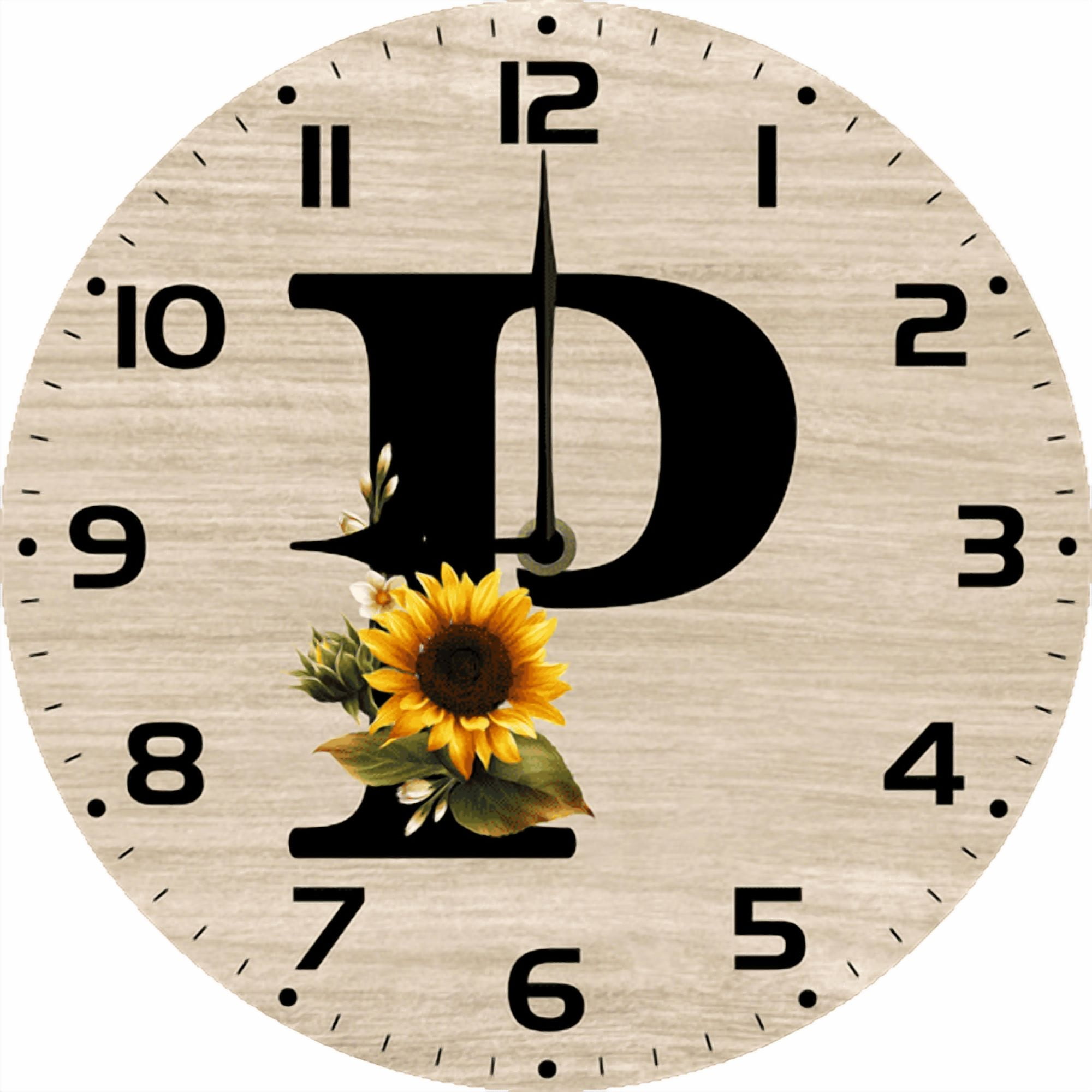 Eveokoki Monogram Letter P Round Wood Wall Clocks Sunflower Frameless ...