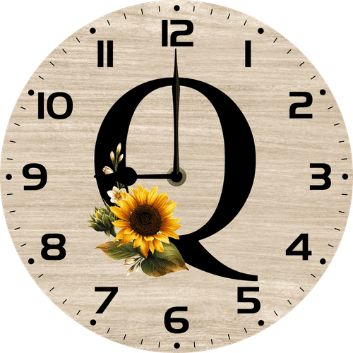 Eveokoki Monogram Letter Q Round Wood Wall Clocks Sunflower Frameless ...