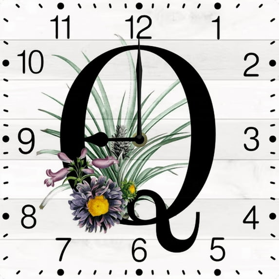 Eveokoki Monogram Letter Q Wood Wall Clocks Wildflower Frameless ...