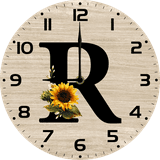 Eveokoki Monogram Letter R Round Wood Wall Clocks Sunflower Frameless ...