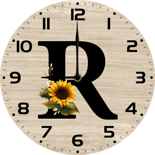 Eveokoki Monogram Letter R Round Wood Wall Clocks Sunflower Frameless ...