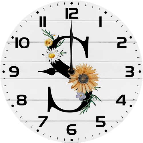 Eveokoki Monogram Letter S Wood Wall Clocks Flower Frameless Battery ...