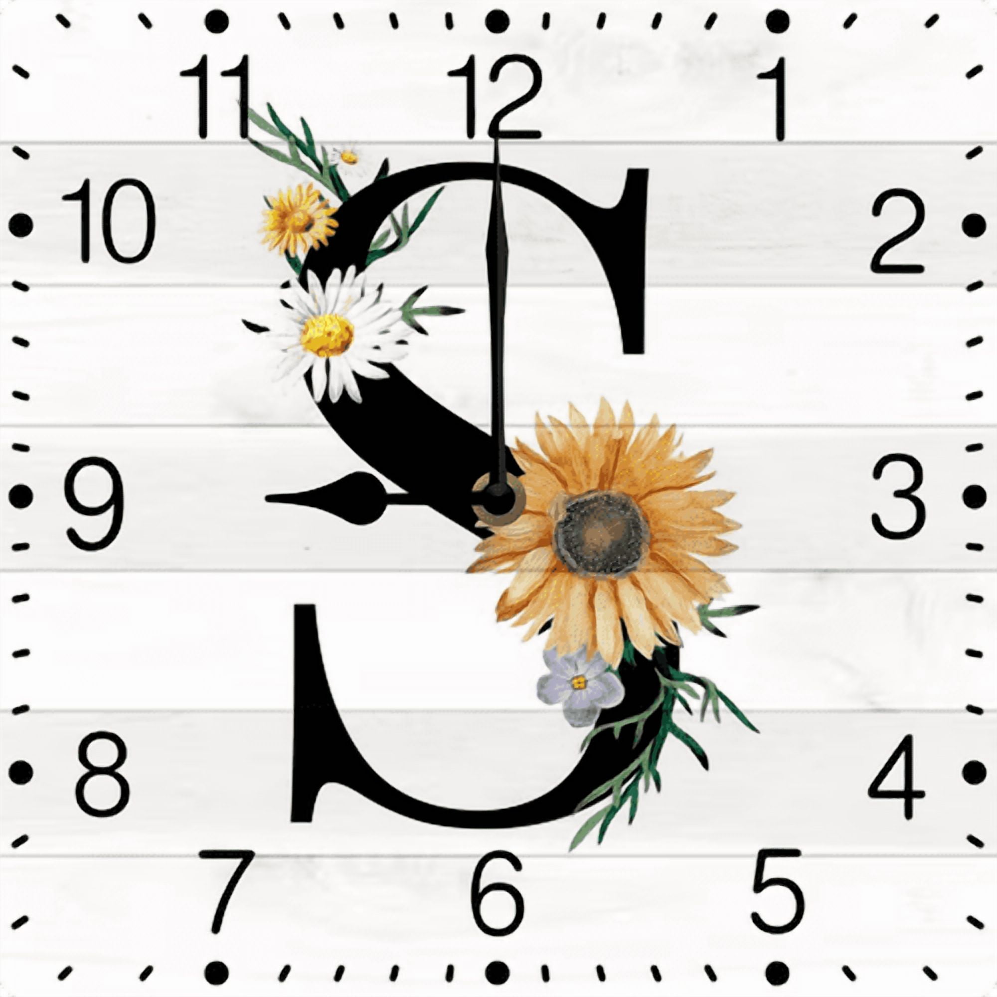 Eveokoki Monogram Letter S Wood Wall Clocks Wildflower Frameless ...