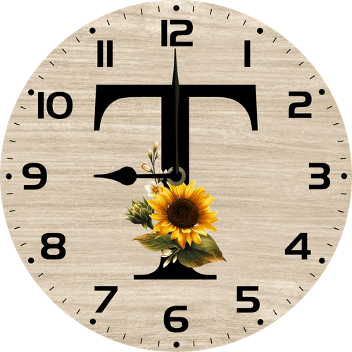 Eveokoki Monogram Letter T Round Wood Wall Clocks Sunflower Frameless ...