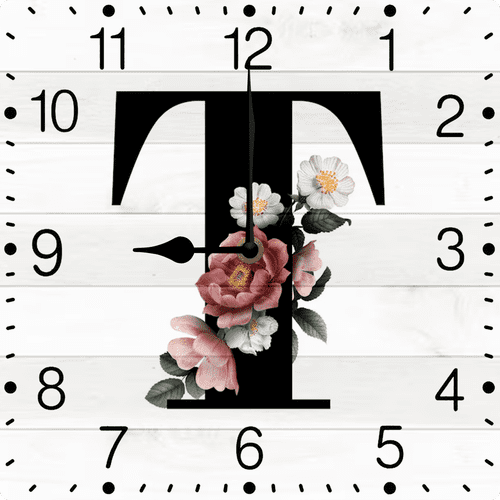 Eveokoki Monogram Letter T Wood Wall Clocks Wildflower Frameless ...