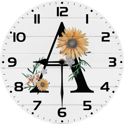 Eveokoki Monogram Letter A Wood Wall Clocks Flower Frameless Battery ...