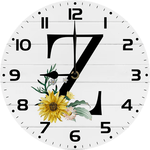 Eveokoki Monogram Letter Z Wood Wall Clocks Flower Frameless Battery ...