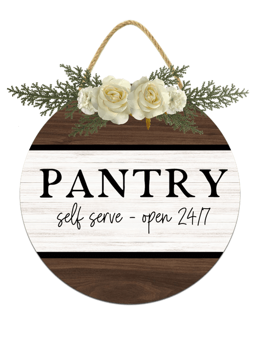 Eveokoki Pantry Self Serve Open 24/7 Door Sign Home Decor Round Wood ...