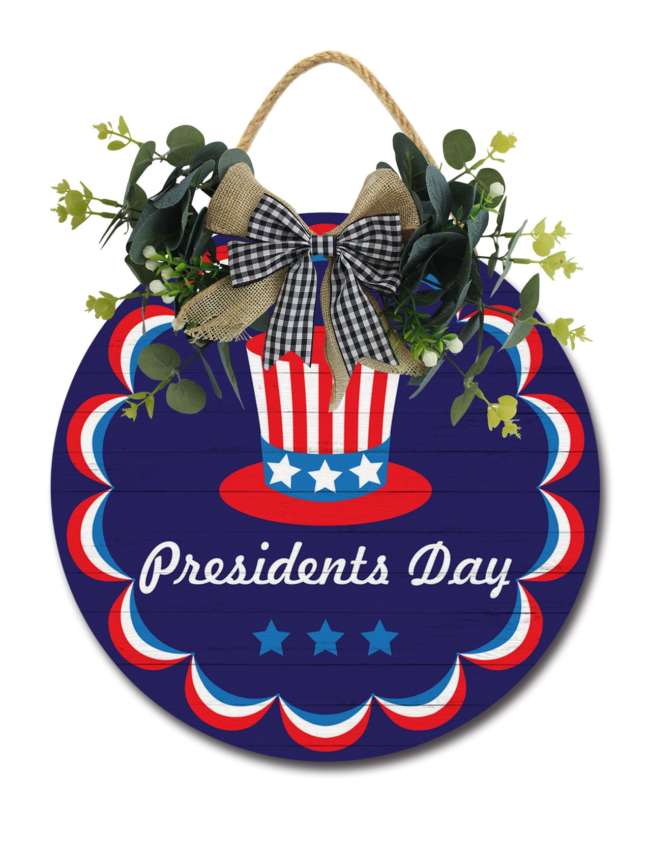 Eveokoki Presidents Day Wooden Front Door Sign Rustic Round Wreath Wall ...
