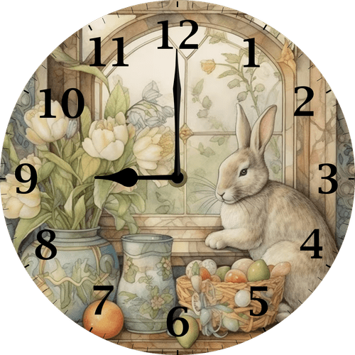 Eveokoki Rabbit Sitting Window Round Wall Clock Decorative, 12 Inch ...