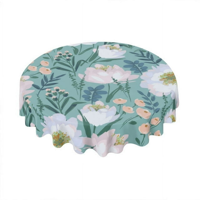 Eveokoki Round Vinyl Tablecloth 60 inch Floral Tablecloth Waterproof ...