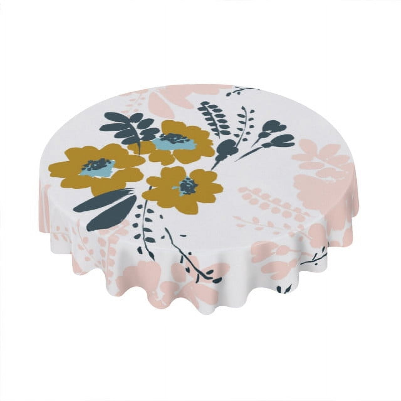 Eveokoki Round Vinyl Tablecloth 60 inch Floral Tablecloth Waterproof ...