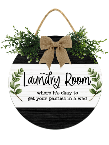 Eveokoki Rustic Laundry Room Sign, 12IN Wooden Round Decor, Wash Room ...