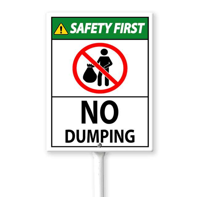 Eveokoki Safety First No Dumping Sign 8 x 12 Inch Outdoor Aluminum Yard ...