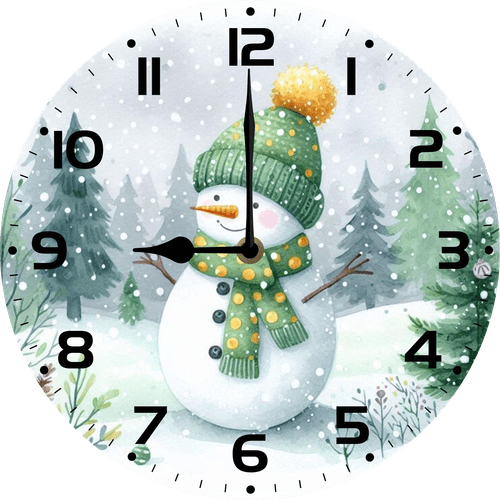 Eveokoki Snowman Is Standing Snowy Forest Wood Wall Clock Frameless ...