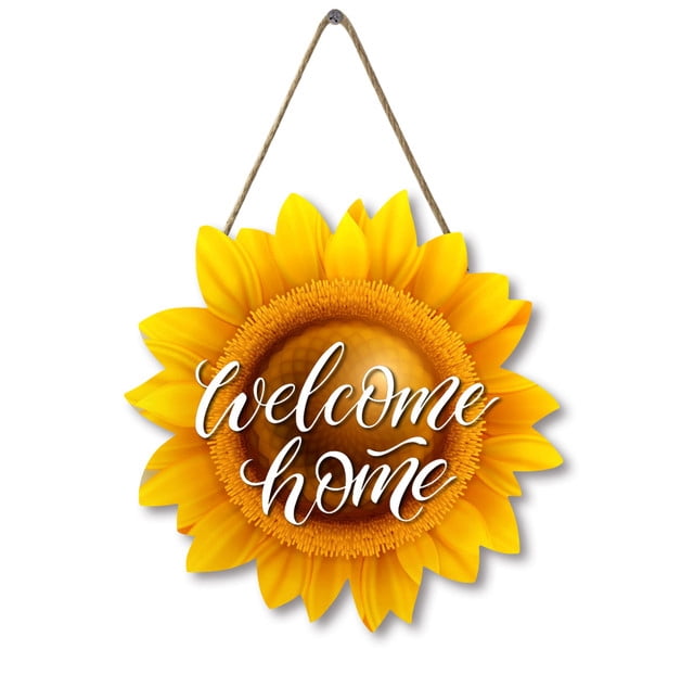 Eveokoki Sunflower Welcome Home Wood Door 12 Inch Wooden Flower Sign ...